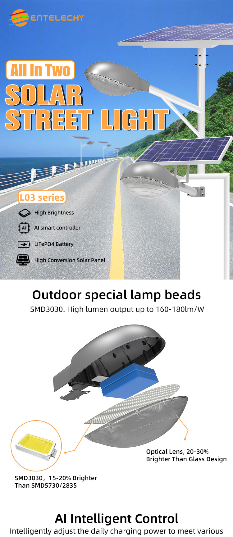 All In Two Solar Street Light BST-AIT-300W-L03 - Entelechy energy